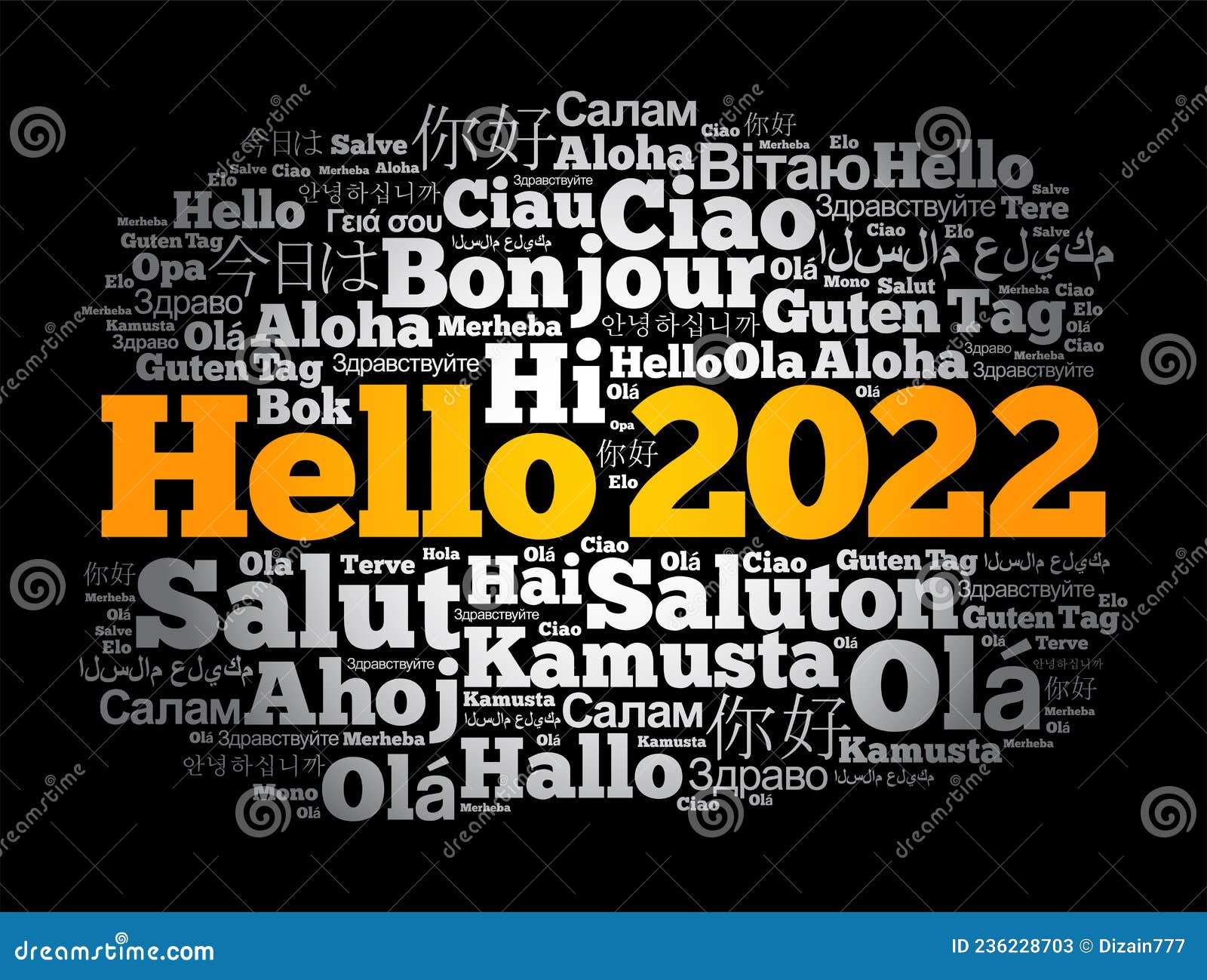 Hello 2022 Word Cloud in Different Languages of the World, Concept ...