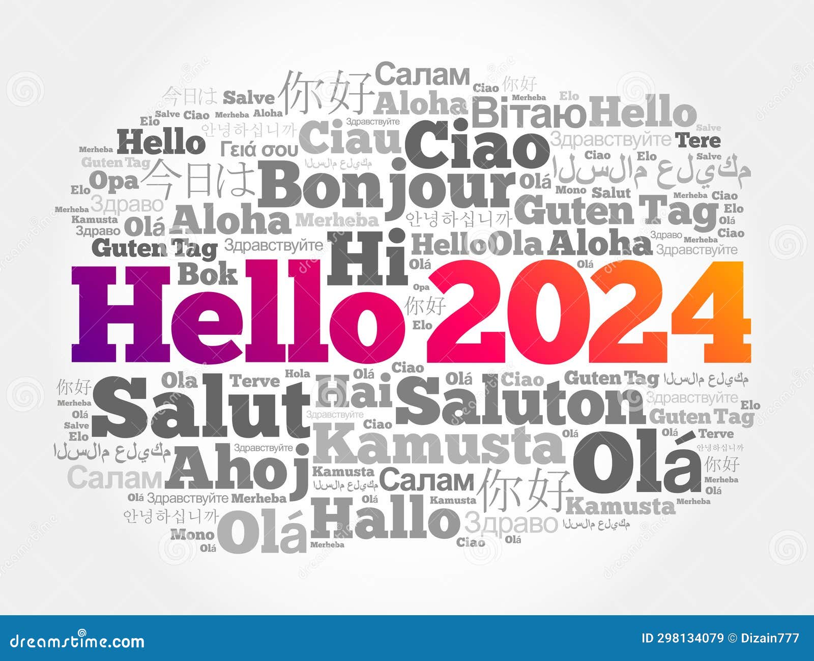 Hello 2024 Word Cloud in Different Languages of the World, Concept ...