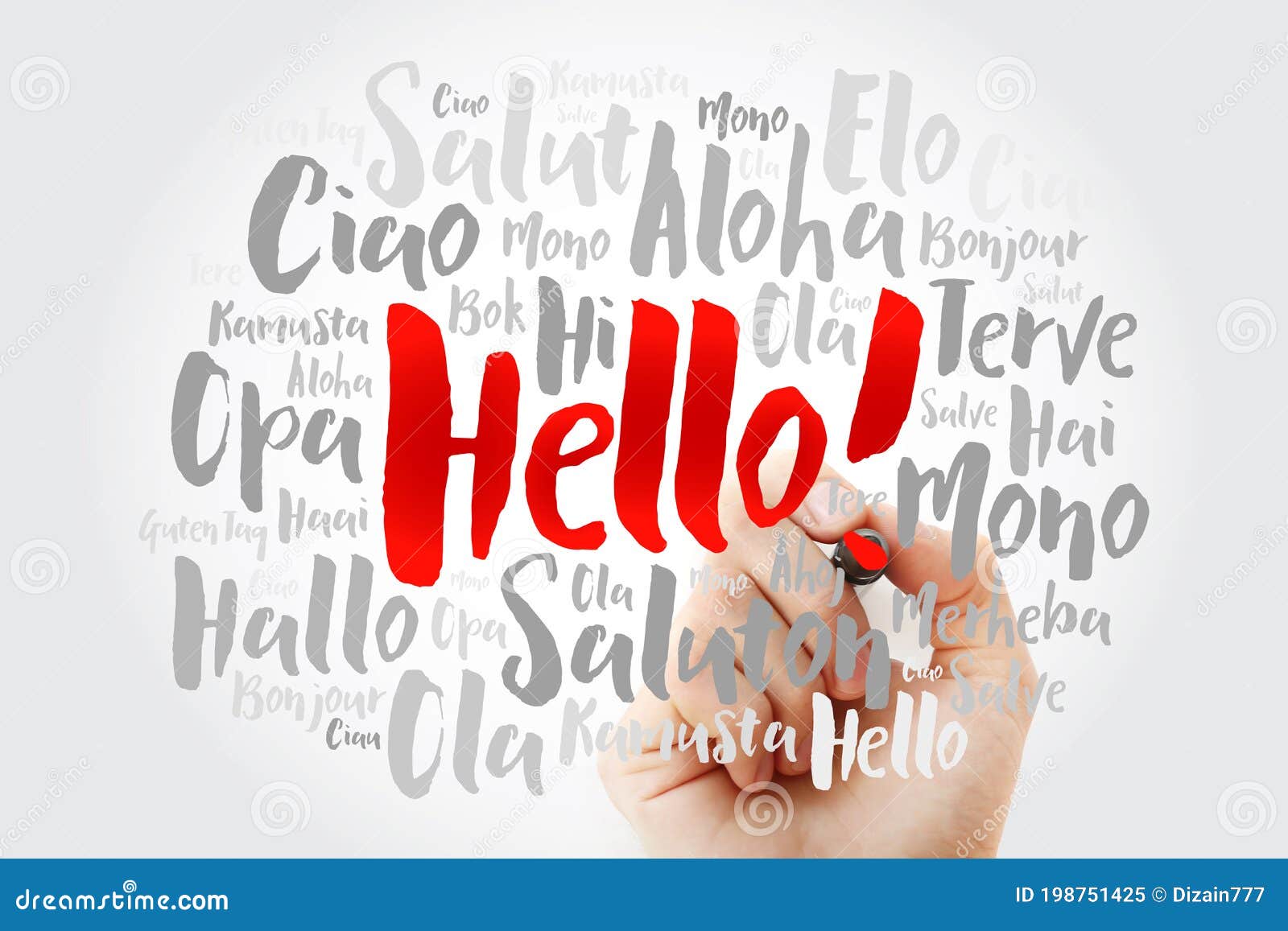 Hello Word Cloud with Marker in Different Languages of the World Stock ...