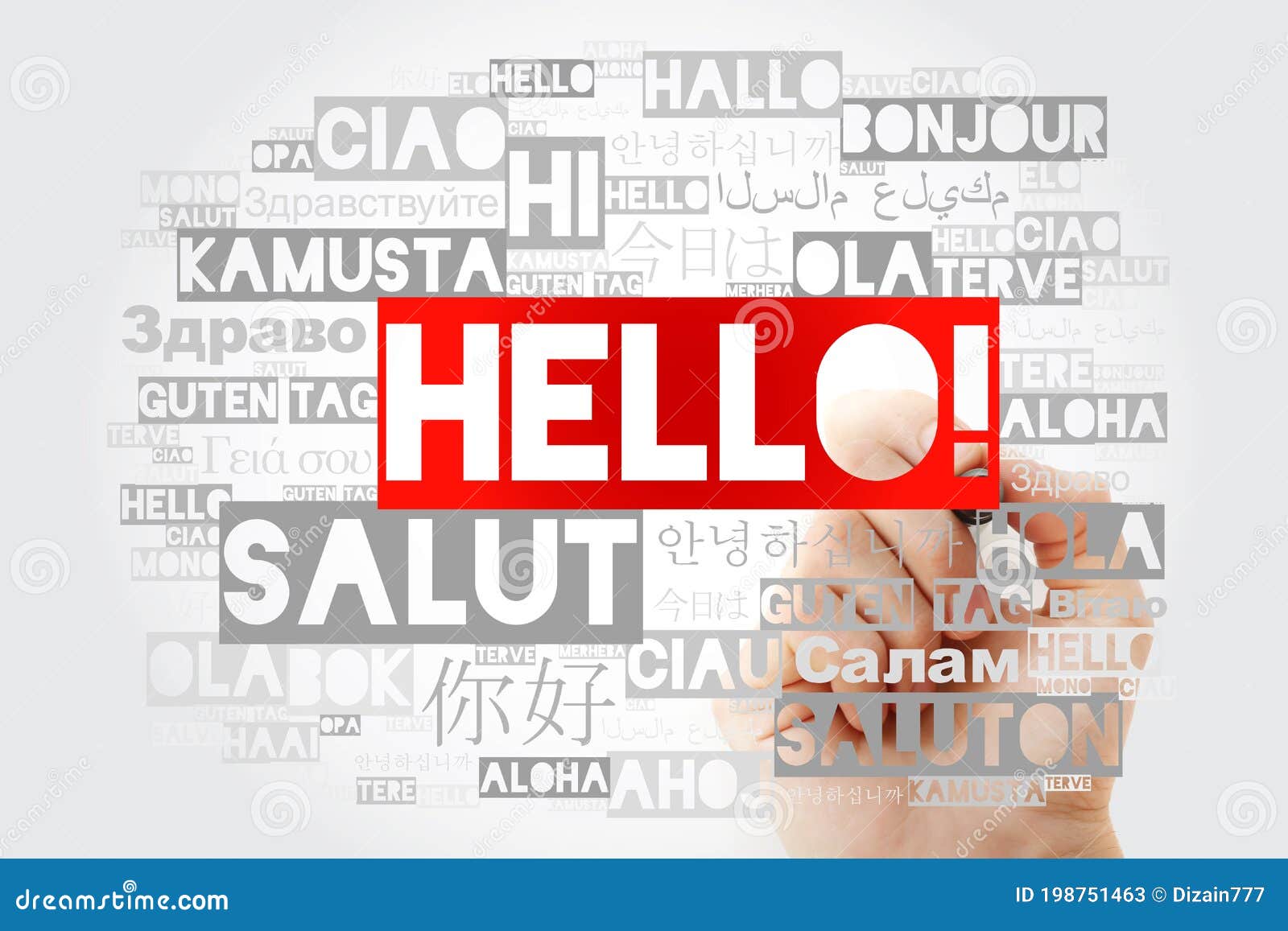 Hello Word Cloud with Marker in Different Languages Stock Image - Image ...