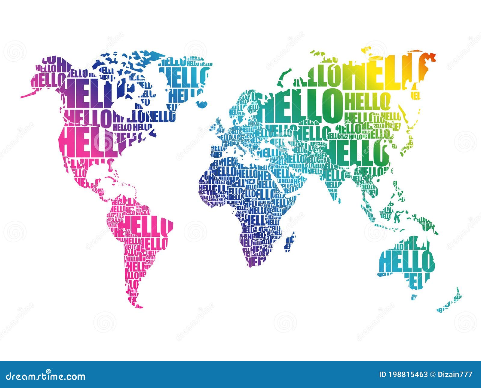 HELLO Word Cloud World Map stock illustration. Illustration of learning ...