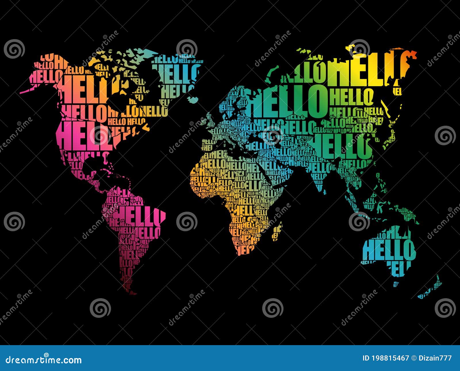 HELLO Word Cloud World Map stock illustration. Illustration of ...