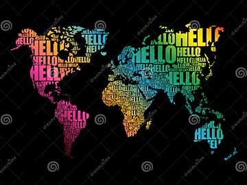 HELLO Word Cloud World Map stock illustration. Illustration of ...