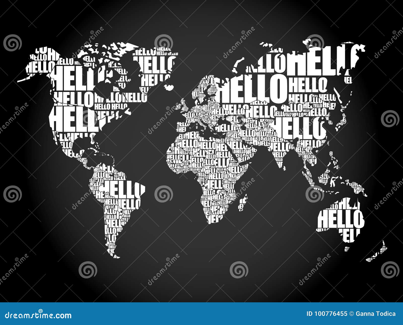 HELLO Word Cloud World Map in Typography Stock Illustration ...