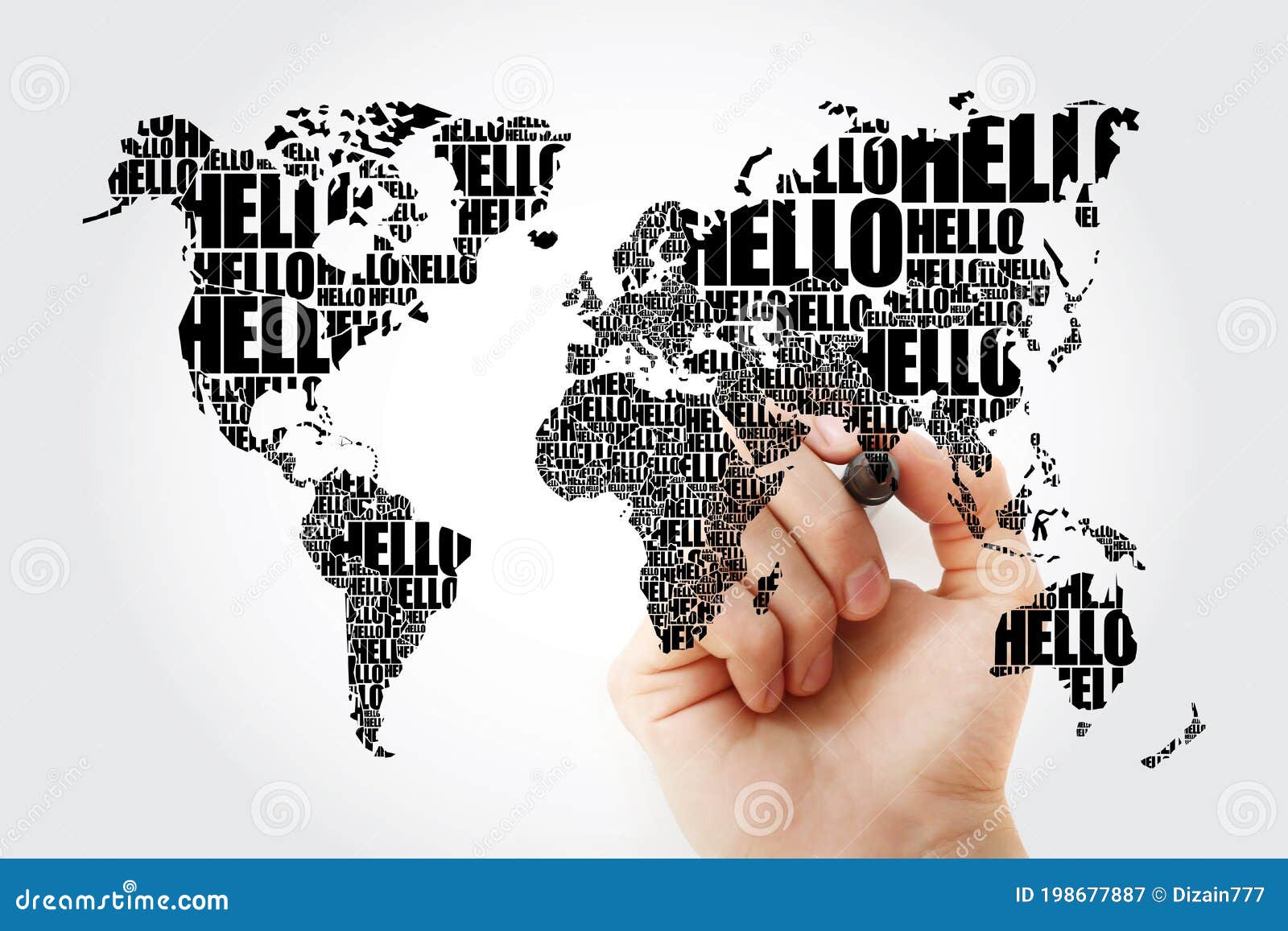 HELLO Word Cloud World Map in Typography Stock Image - Image of europe ...
