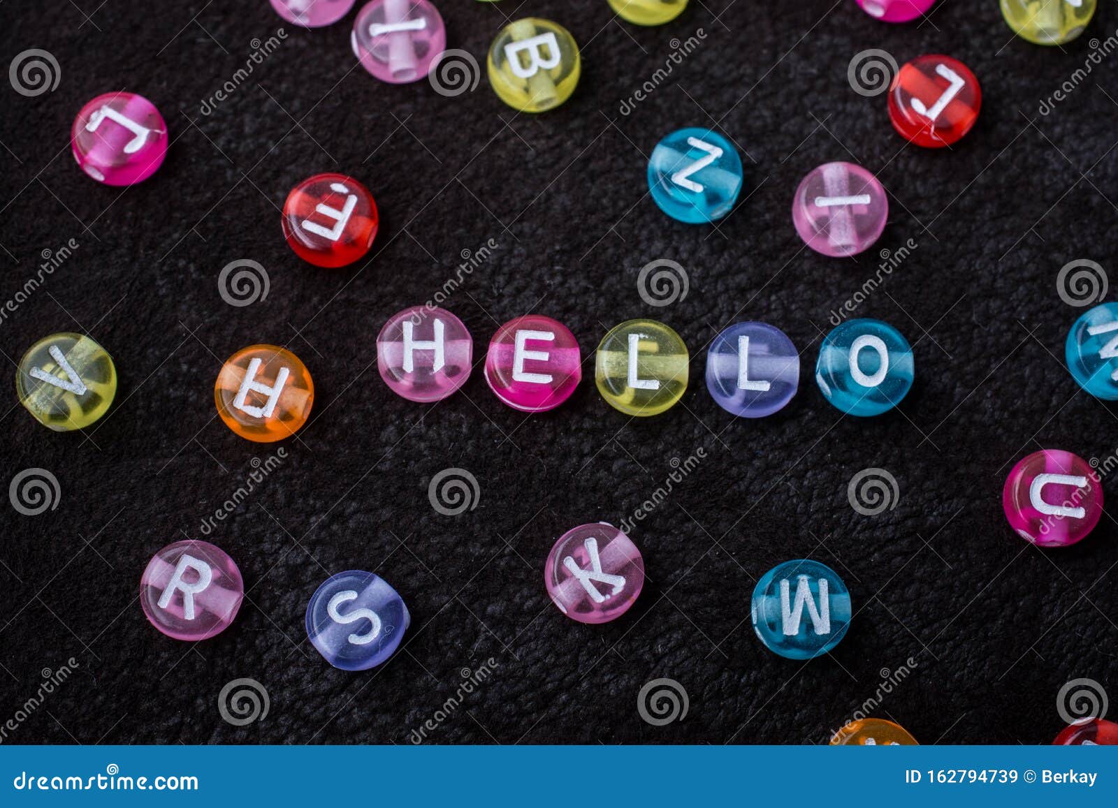 Hello Wording with Multi Color Alphabet Letter Beads Stock Image ...