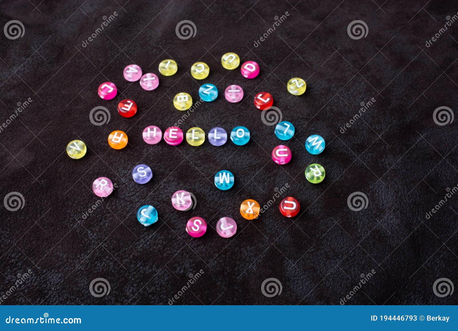Hello Wording with Multi Color Alphabet Letter Beads Stock Image ...