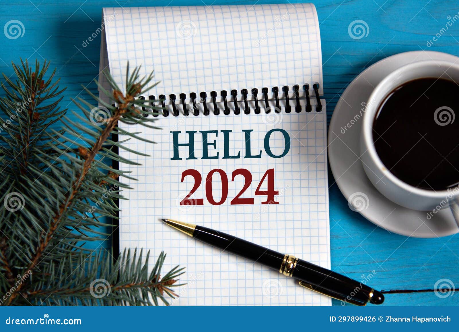 HELLO 2024 - Words in a White Notebook on the Background of a Cup of ...