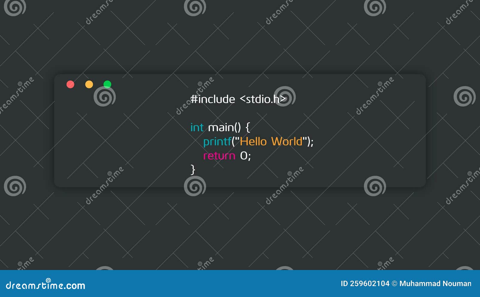 Hello World in C. Coding Illustration of Programming Language Stock ... Hello World in C. Coding Illustration of Programming Language Stock ...
