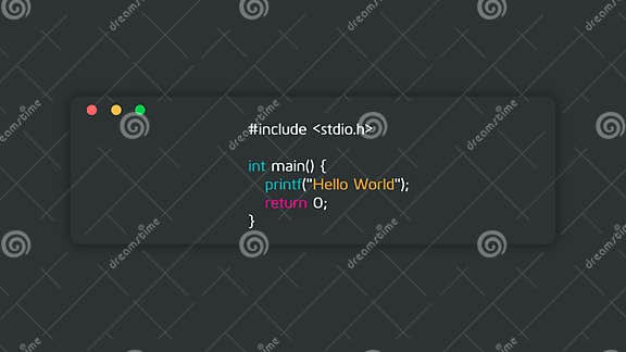 Hello World In C Coding Illustration Of Programming Language Stock 3363