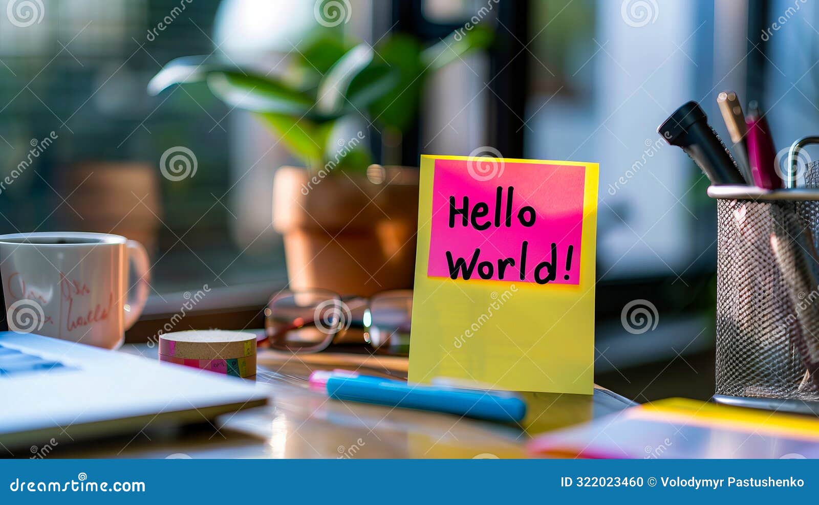 Hello World on a Desk with a Laptop Stock Photo - Image of hello ...