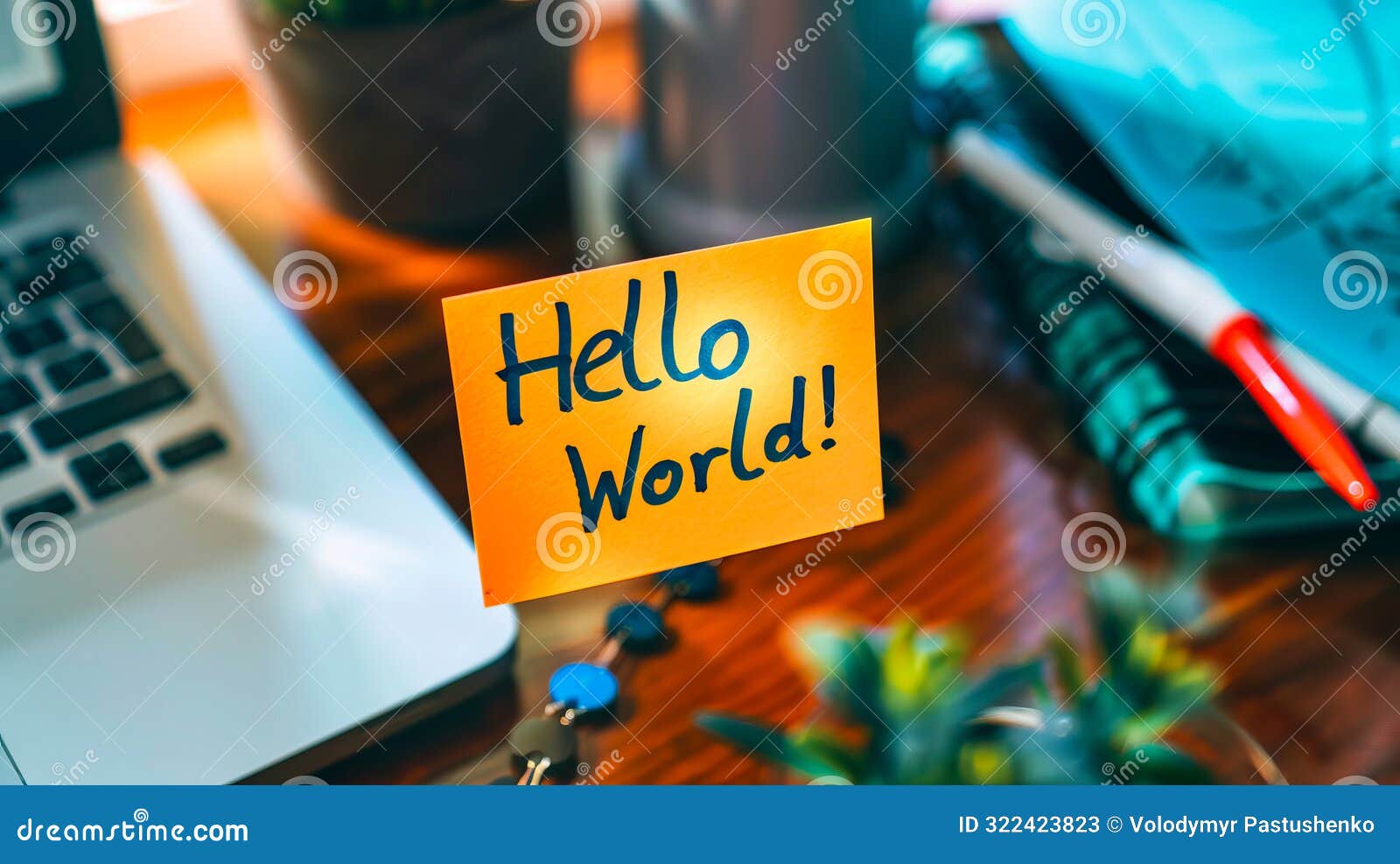 Hello World on a Sticky Note Stock Image - Image of laptop, sticky ...
