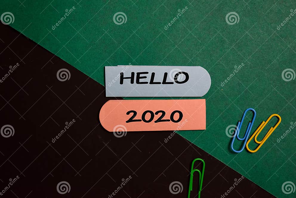 Hello 2020 Write on a Sticky Note Isolated on Office Desk Stock Photo ...