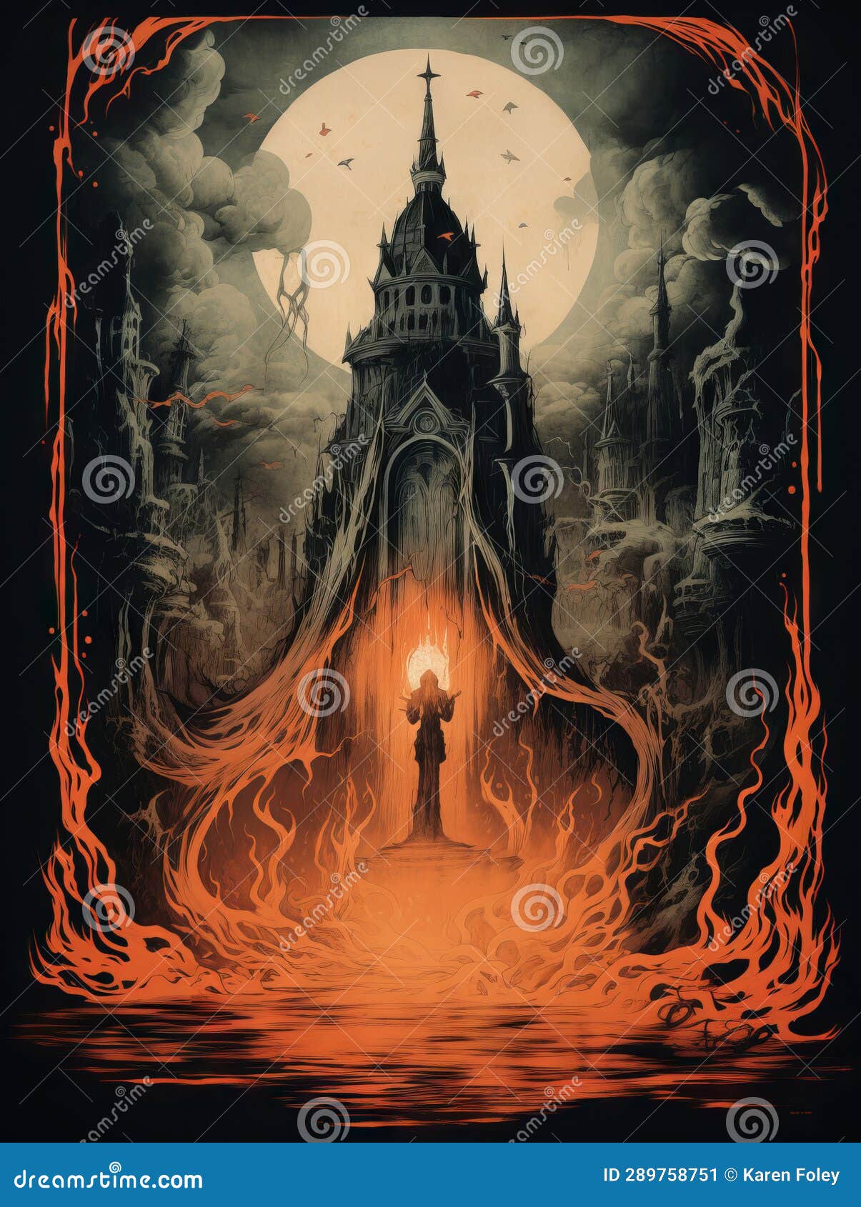 Hellscape fantasy scene stock illustration. Illustration of scene ...