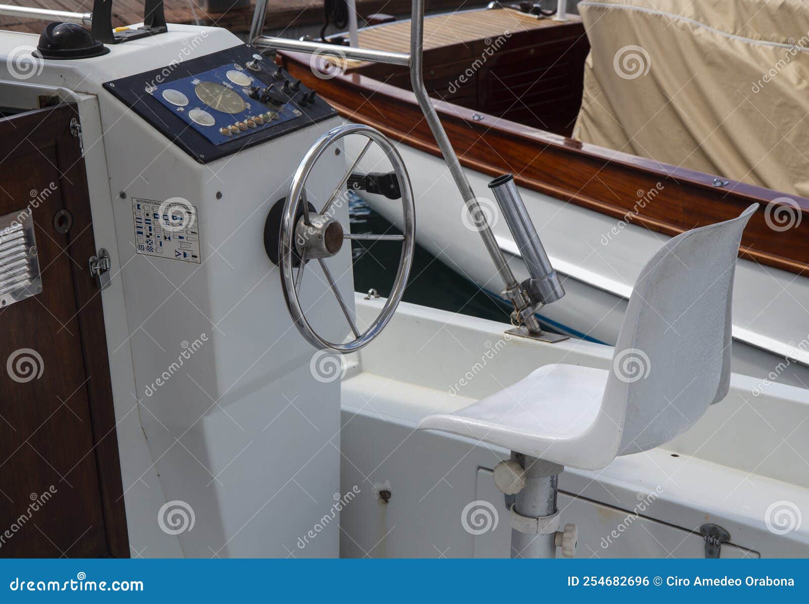 Helm of modern boat stock photo. Image of boat, transportation - 254682696