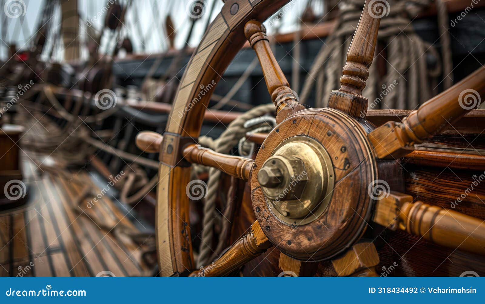 Helm of a Vintage Sailing Ship Stock Illustration - Illustration of ...