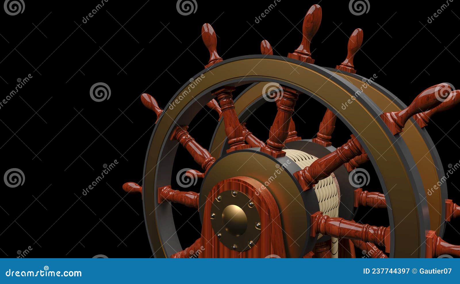Helm Wheel of an Old Sailing Ship Isolated on Dark Background Stock ...