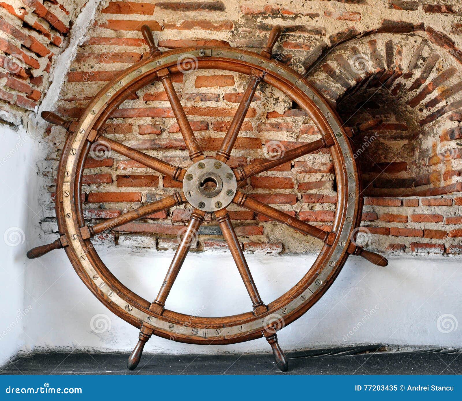 Helm Wheel stock image. Image of ship, wall, brick, navy - 77203435