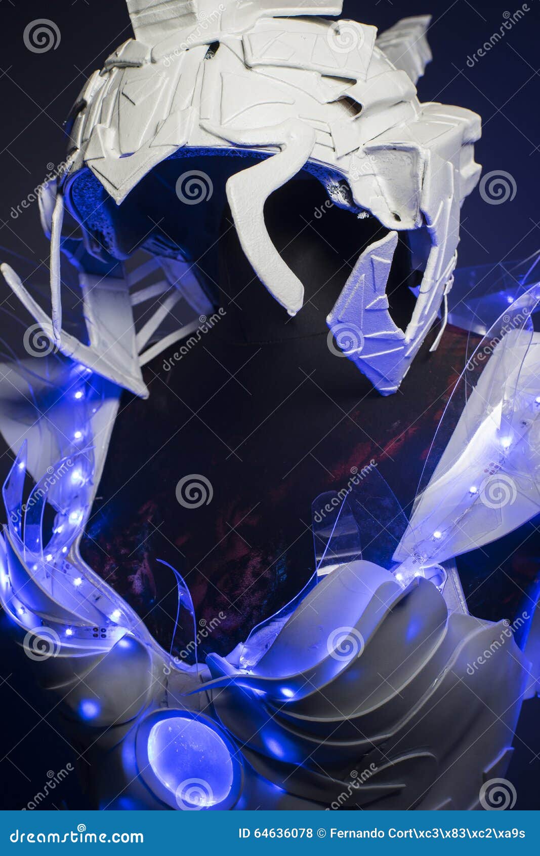 Helmet, Bionic Armor with Blue LED Lights and Plastic Materials Stock ...