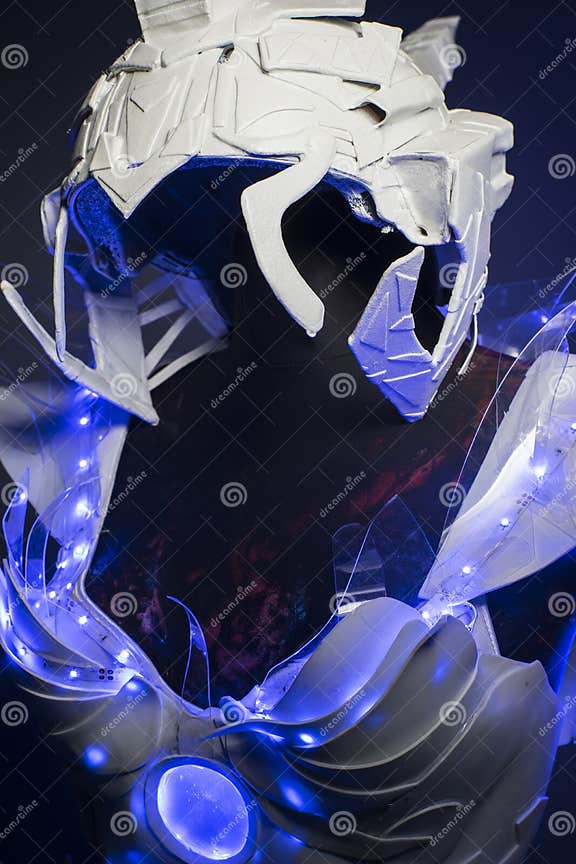 Helmet, Bionic Armor with Blue LED Lights and Plastic Materials Stock ...
