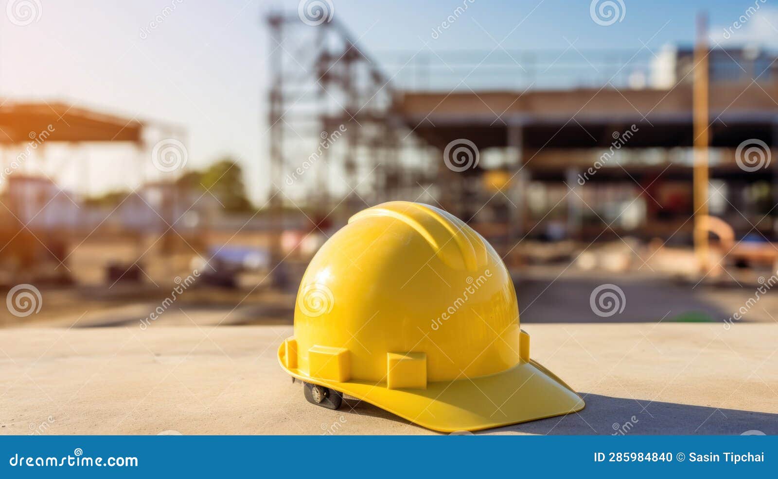 Helmet in Construction Site and Construction Site Worker Background ...