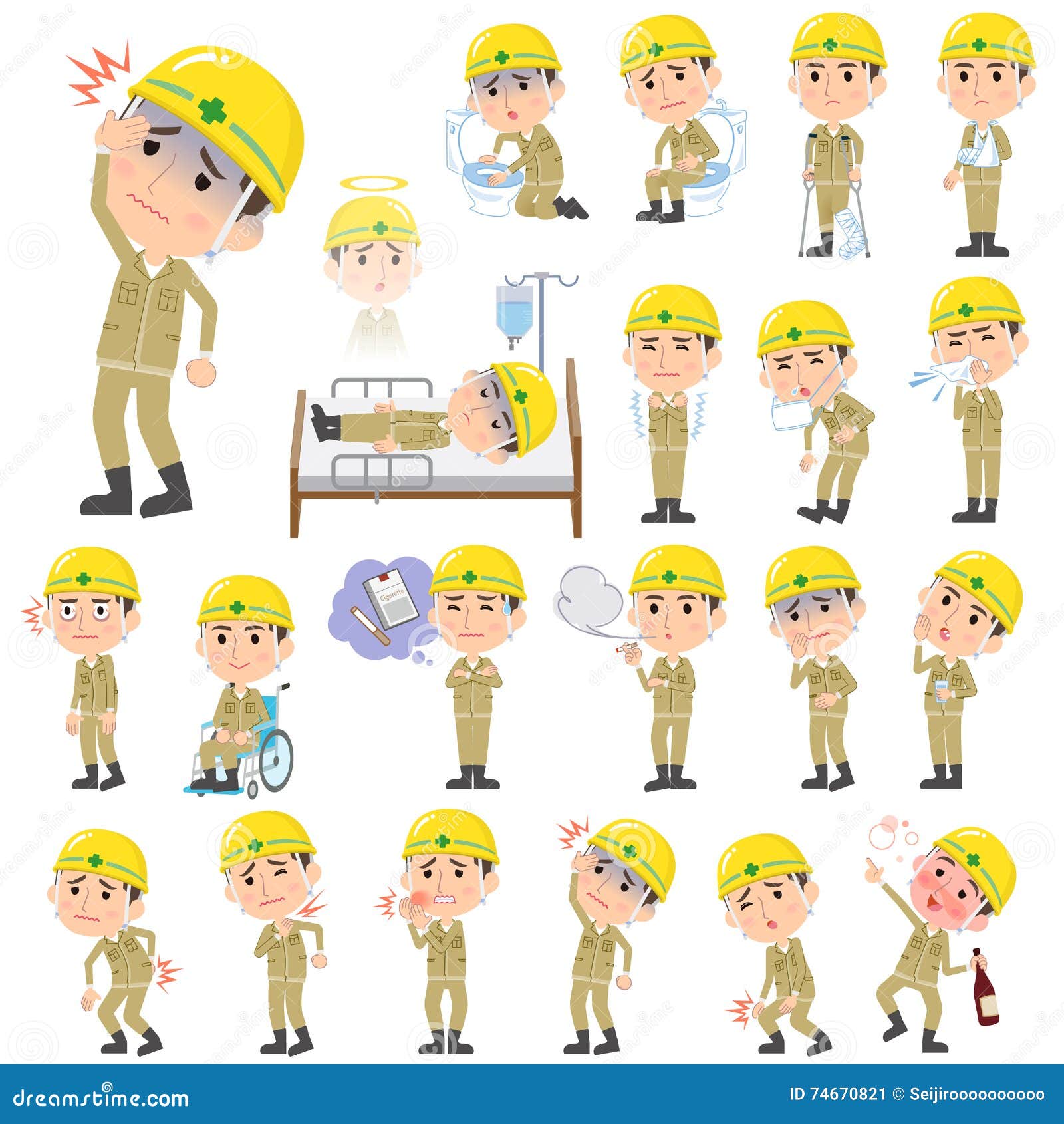 Helmet Construction Worker Man about the Sickness Stock Vector ...