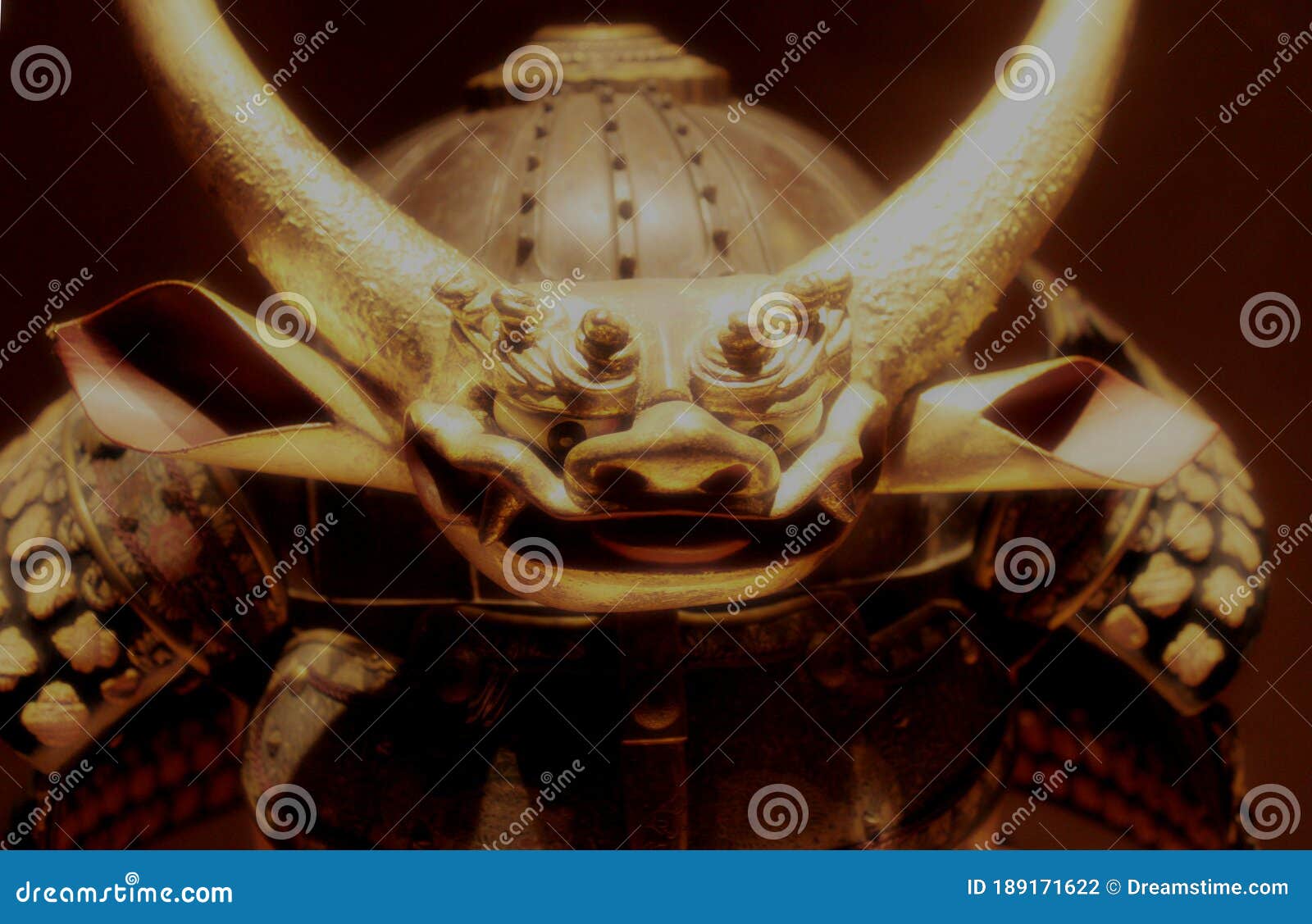 Helmet With Dragon Symbol Emblem Of An Ancient Samurai In Dramatic ...