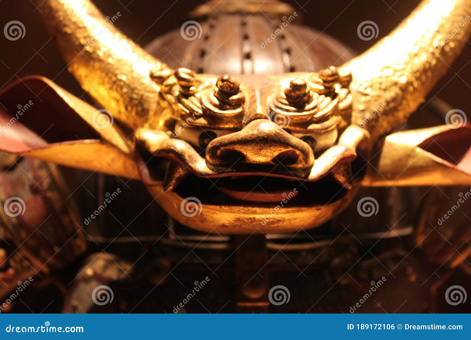 Helmet With Dragon Symbol Emblem Of An Ancient Samurai In Dramatic ...