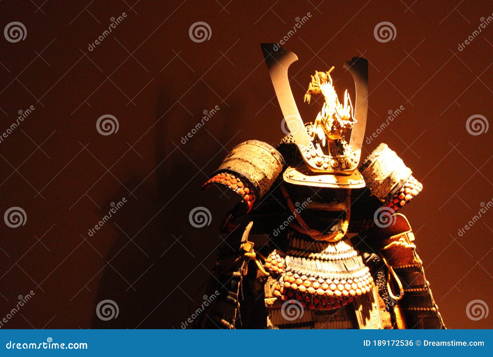 Helmet With Dragon Symbol Emblem Of An Ancient Samurai In Dramatic ...