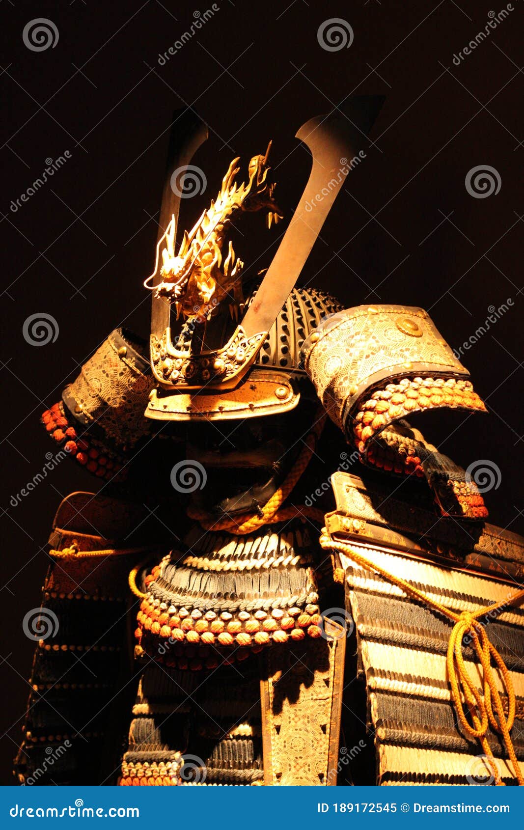 Helmet With Dragon Symbol Emblem Of An Ancient Samurai In Dramatic ...