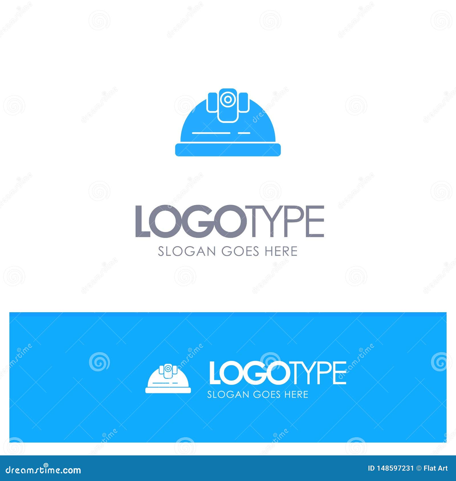 Helmet, Engineer, Building, Construction Blue Solid Logo with Place for ...