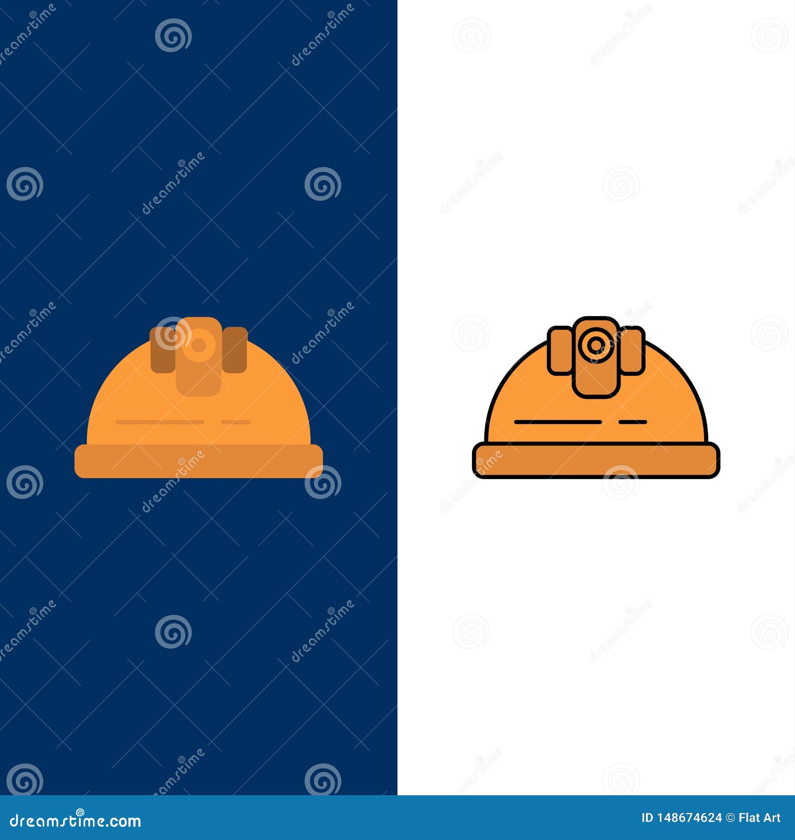 Helmet, Engineer, Building, Construction Icons. Flat and Line Filled ...