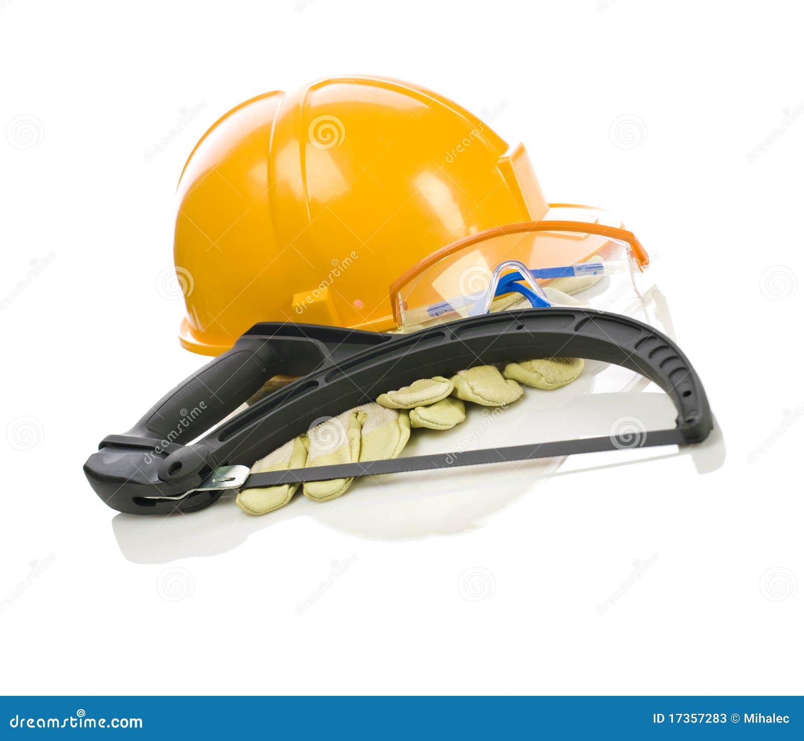 Helmet Hacksaw and Glasses on Gloves Stock Image - Image of protective ...