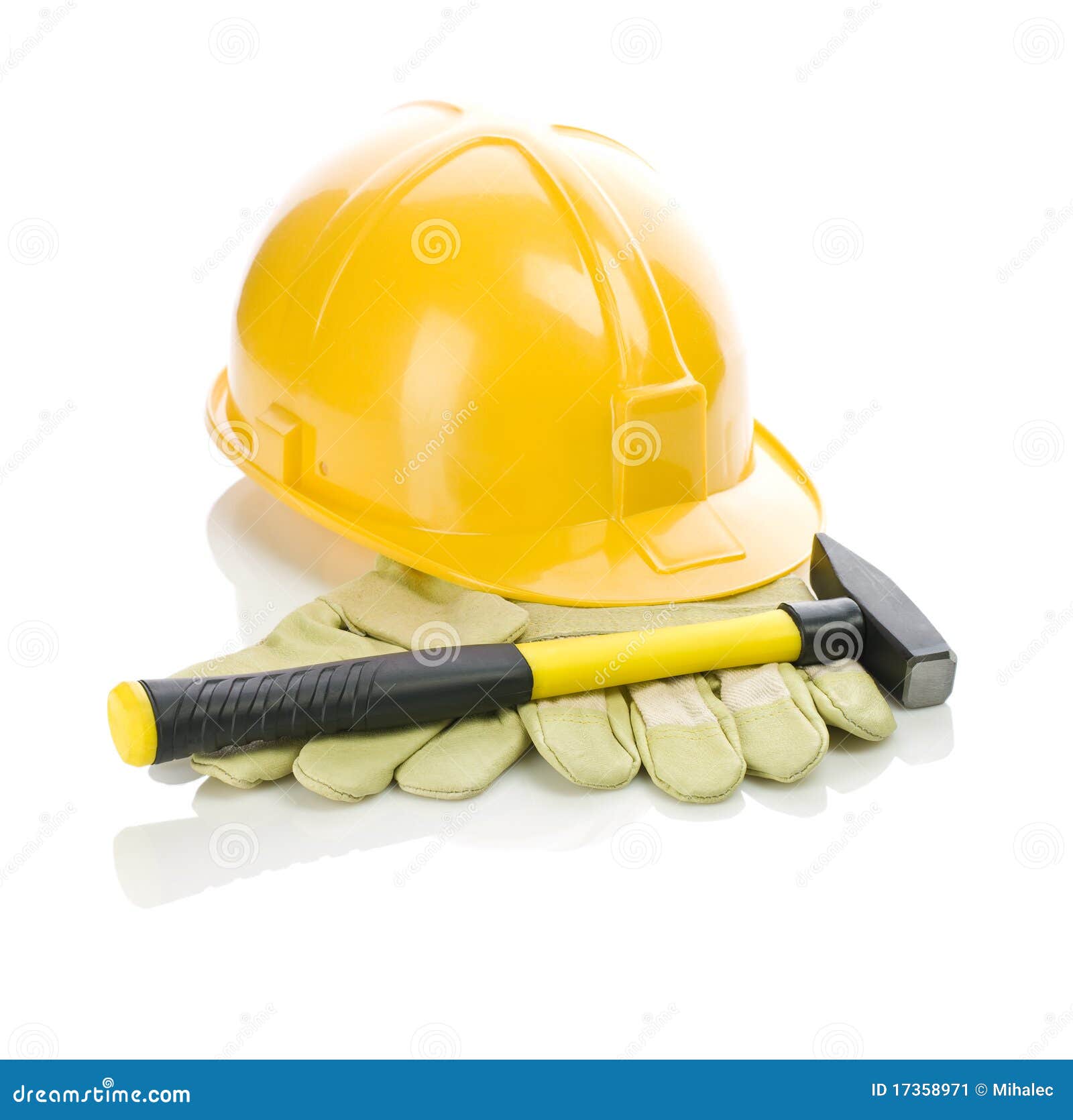 Helmet and Hammer on Gloves Stock Image - Image of measuring ...
