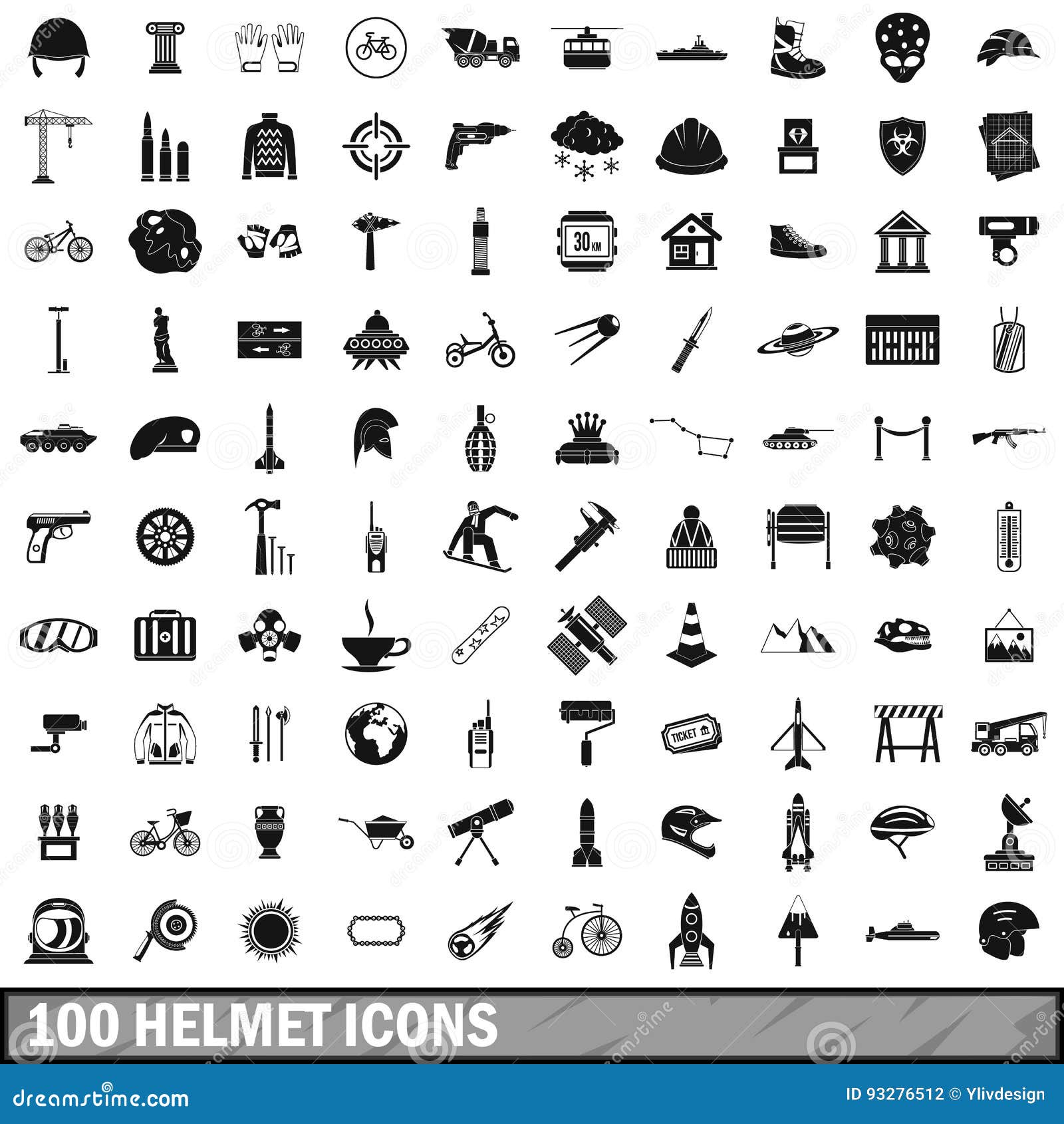 100 Helmet Icons Set, Simple Style Stock Vector - Illustration of home ...