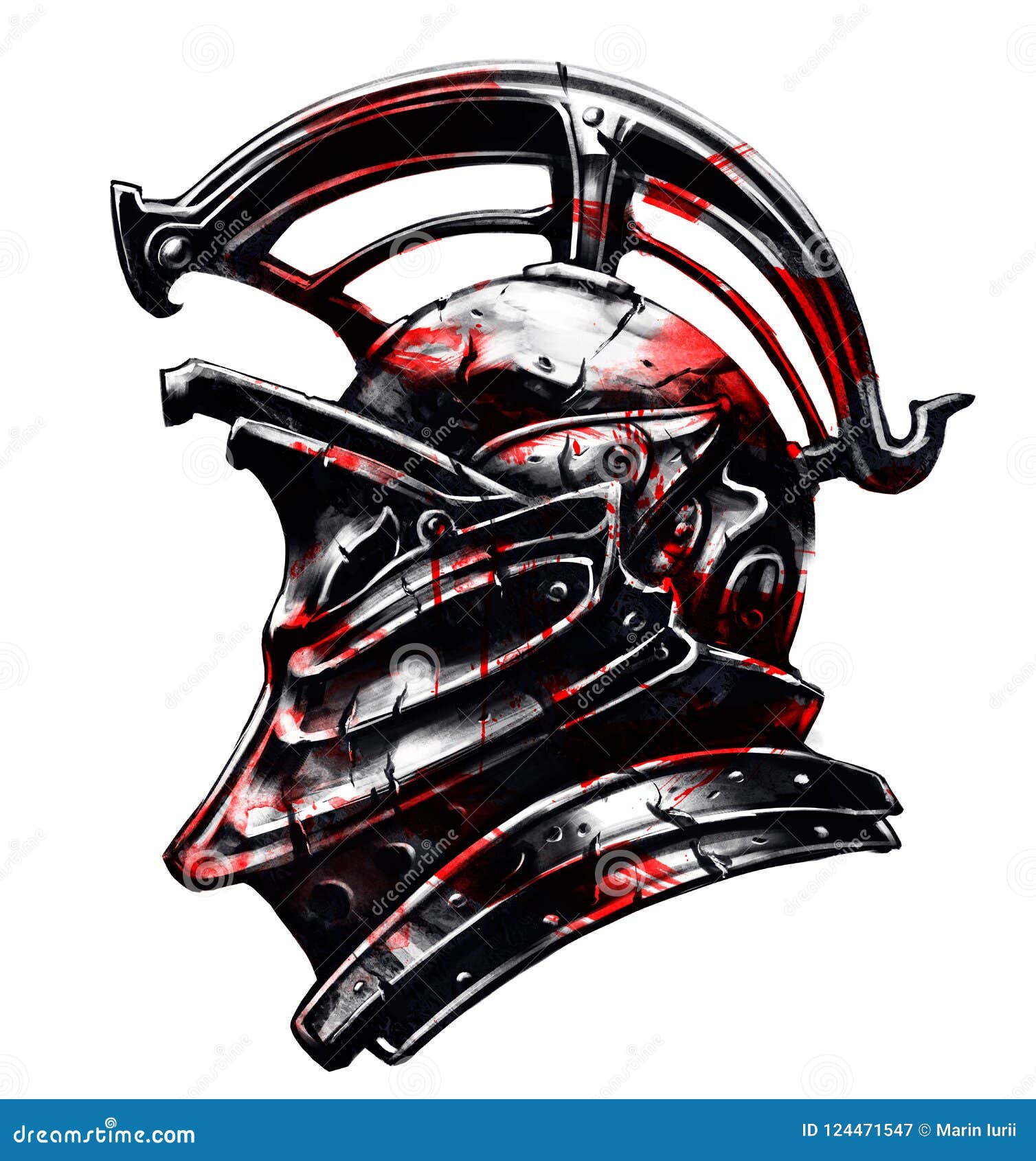 The Helmet of the Knight in Spray of Blood Stock Illustration ...