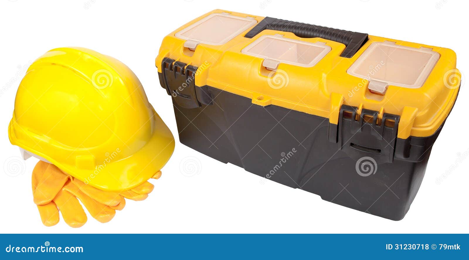Helmet and plastic toolbox stock photo. Image of protective - 31230718