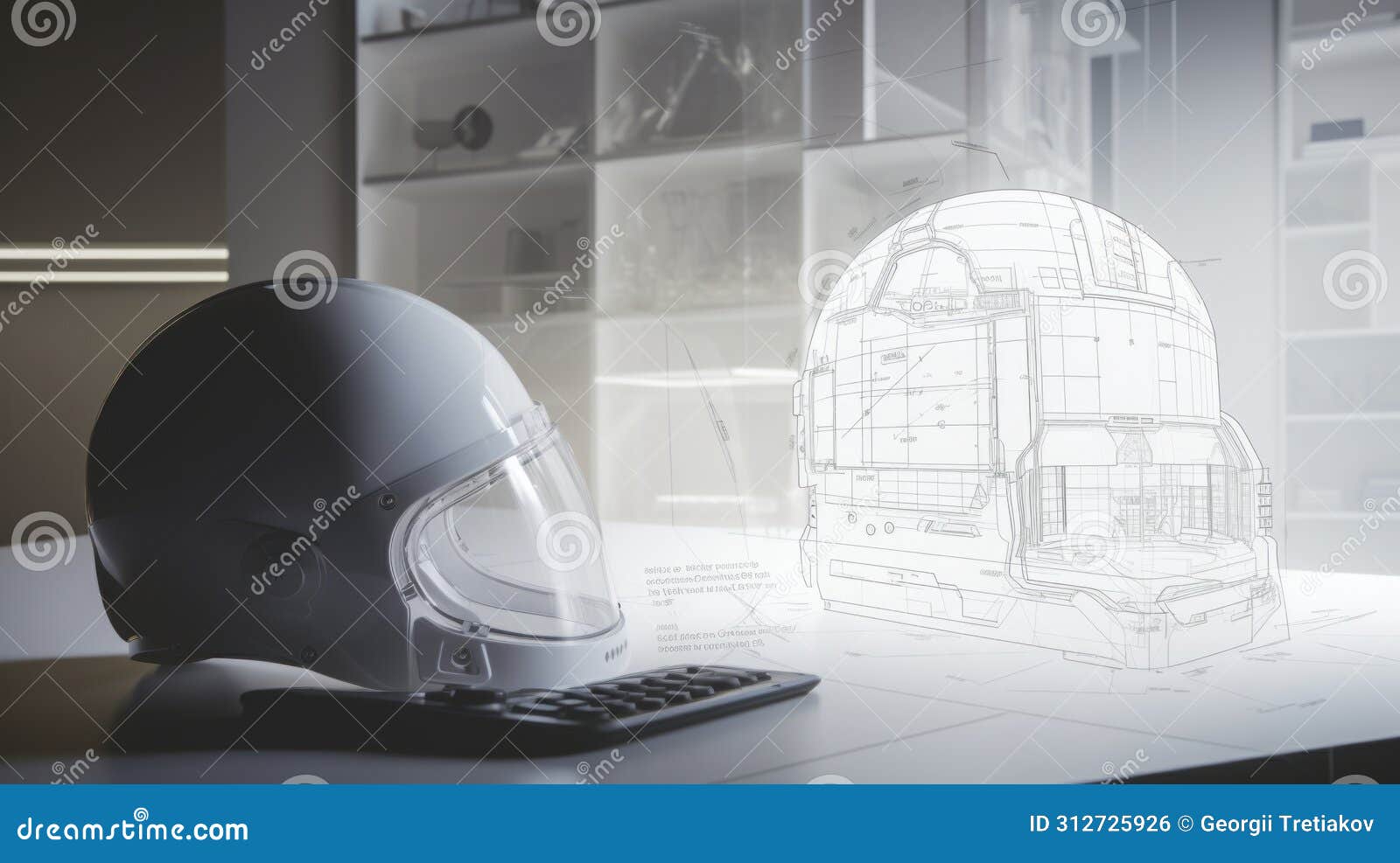 Helmet Prototype with Design Blueprints Stock Illustration ...
