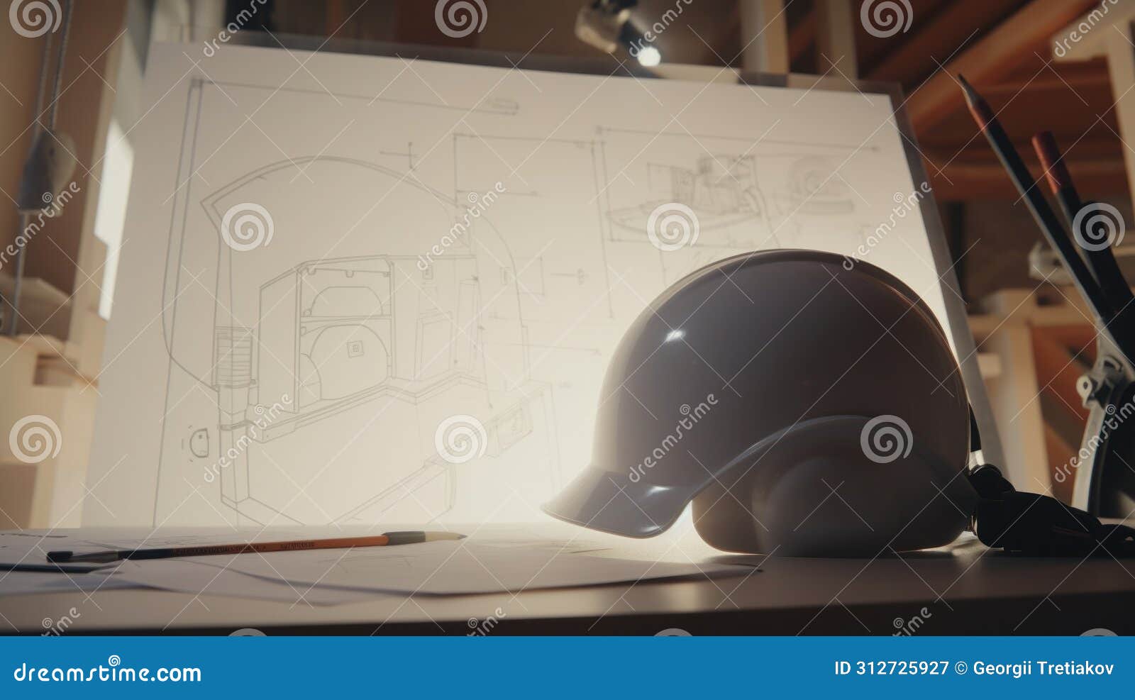 Helmet Prototype with Design Blueprints Stock Illustration ...