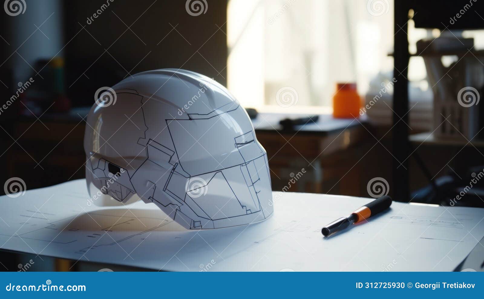 Helmet Prototype with Design Blueprints Stock Illustration ...