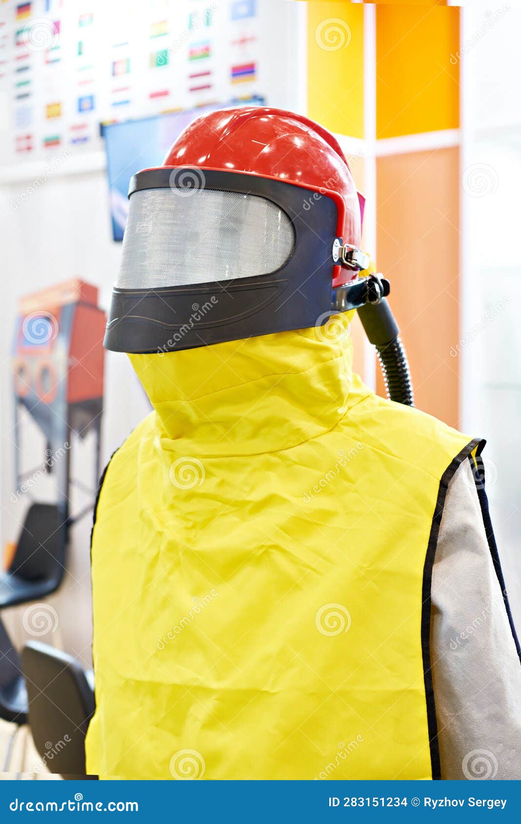 Helmet and Suit for Sandblasting Stock Photo - Image of professional ...