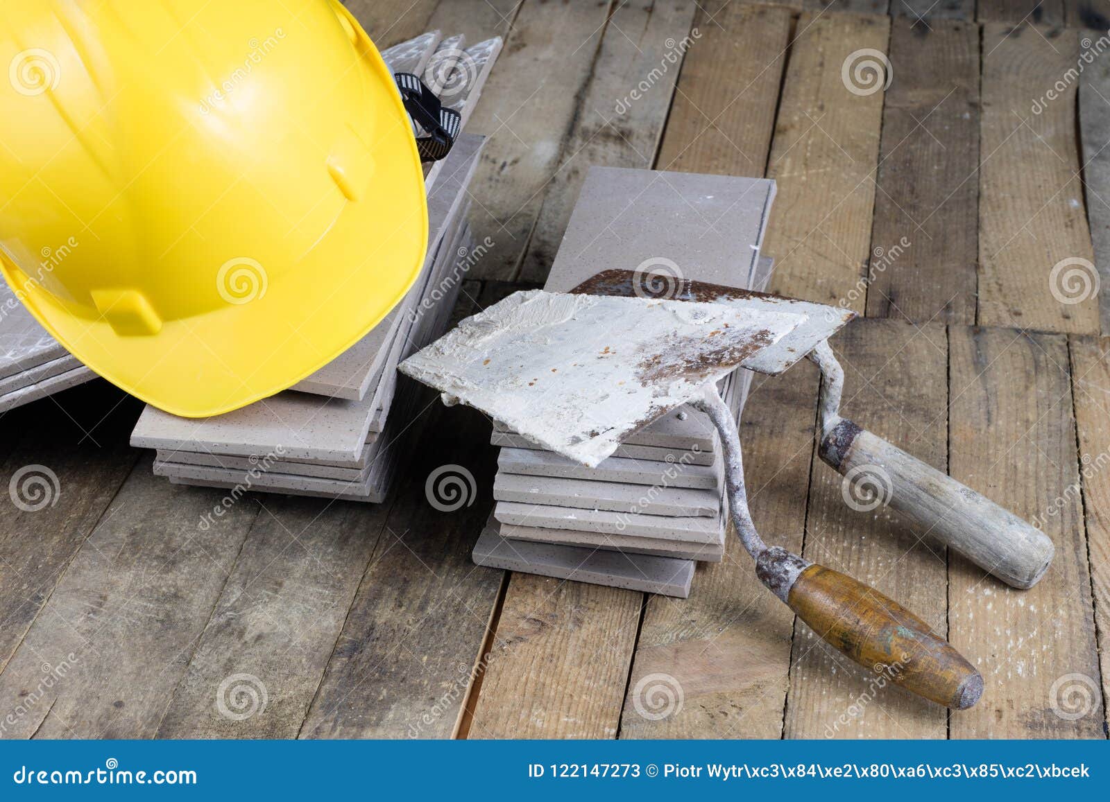 Helmet, Tiles and Tools for the Builder. Accessories for Construction ...