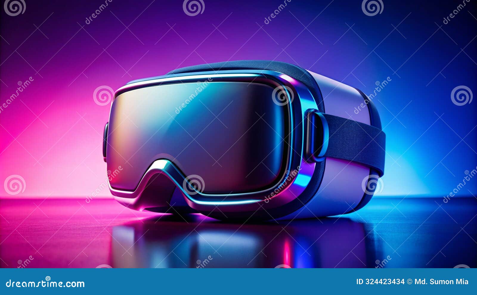 Helmet Type Virtual Reality Goggles with a Blue and Purple Gradient ...