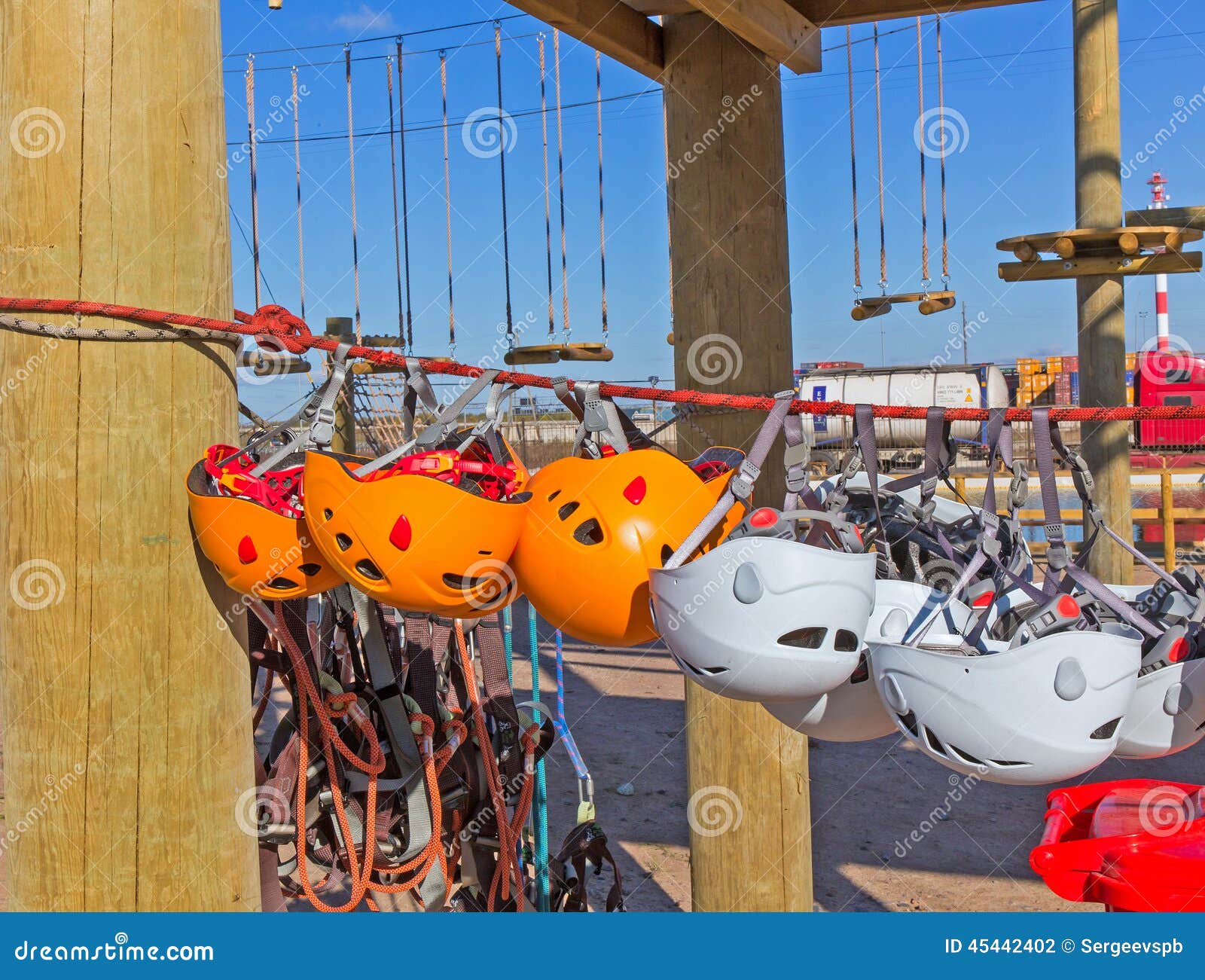 Helmets on the rope stock photo. Image of outdoor, group - 45442402