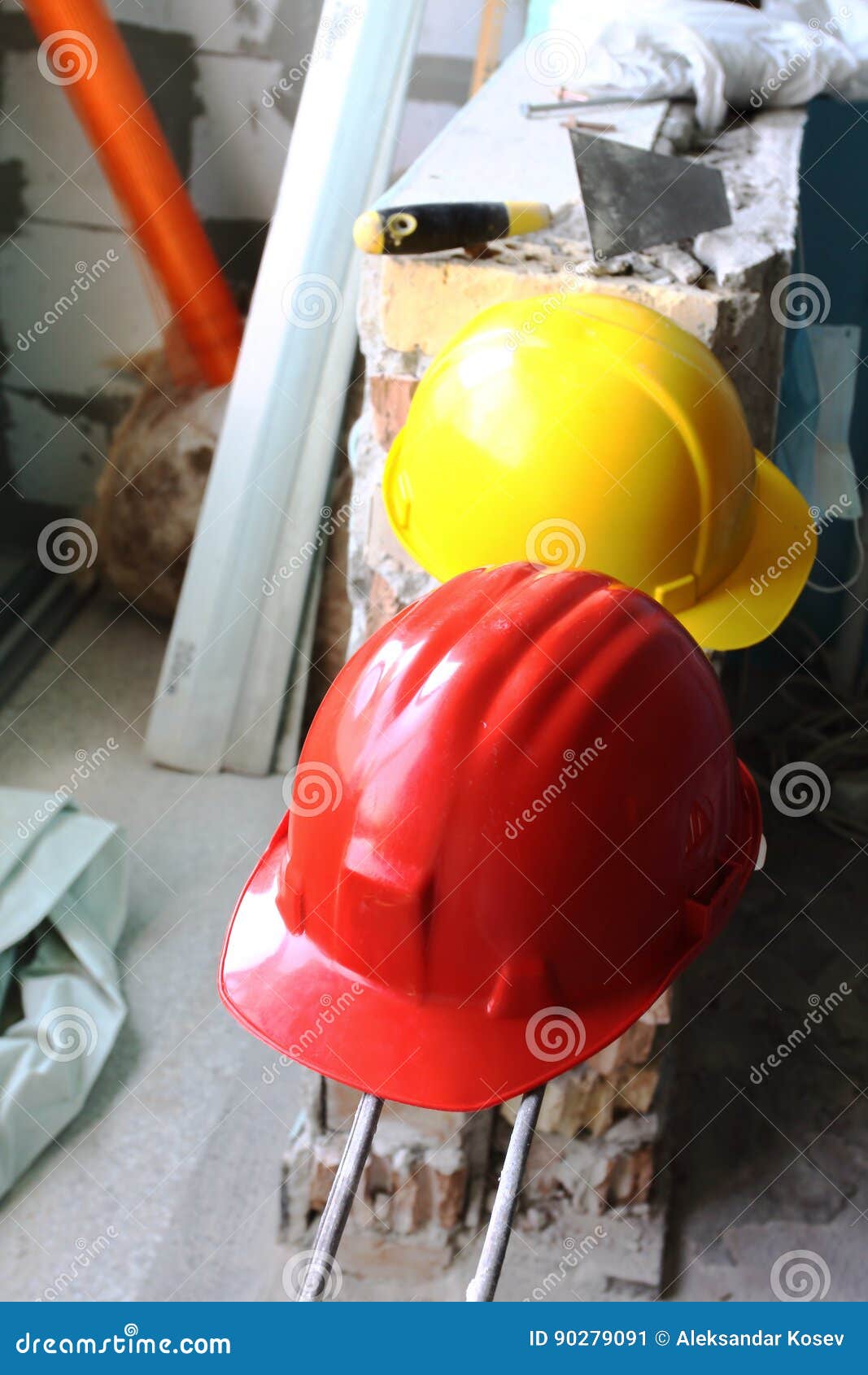 Helmets on workplace stock image. Image of helmets, equipment - 90279091