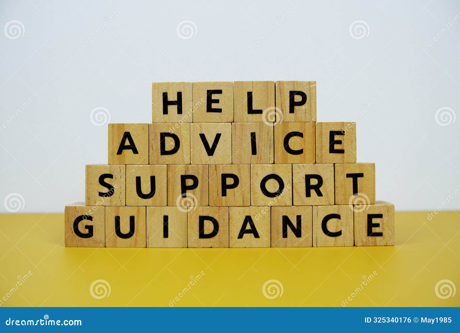 Help, Advice, Support, Guidance with Wooden Blocks Alphabet Letterstop ...