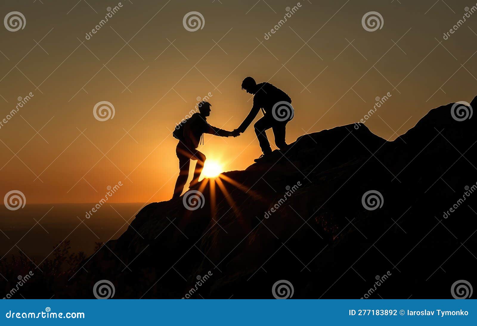 Help and Assistance Concept. Silhouettes of Two People Climbing on ...