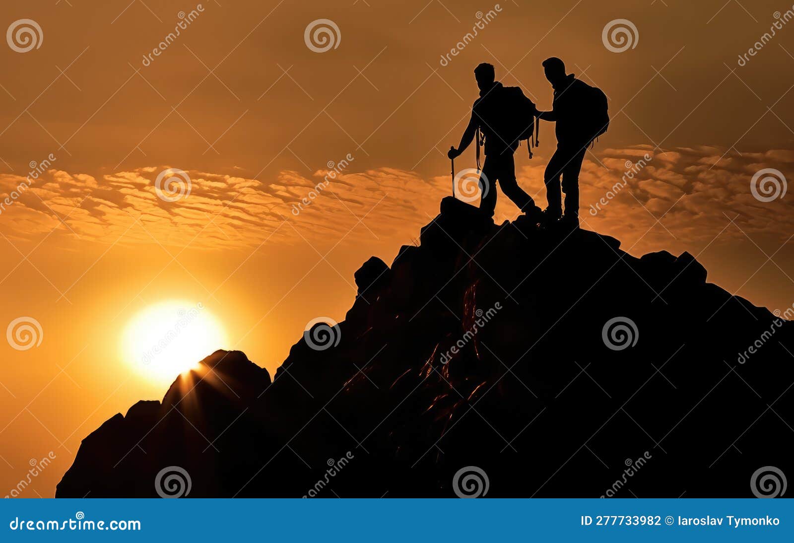Help and Assistance Concept. Silhouettes of Two People Climbing on ...