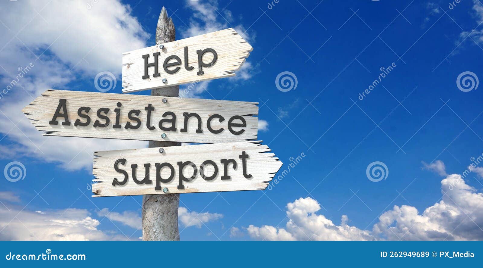 Help, Assistance, Support - Wooden Signpost with Three Arrows Stock ...