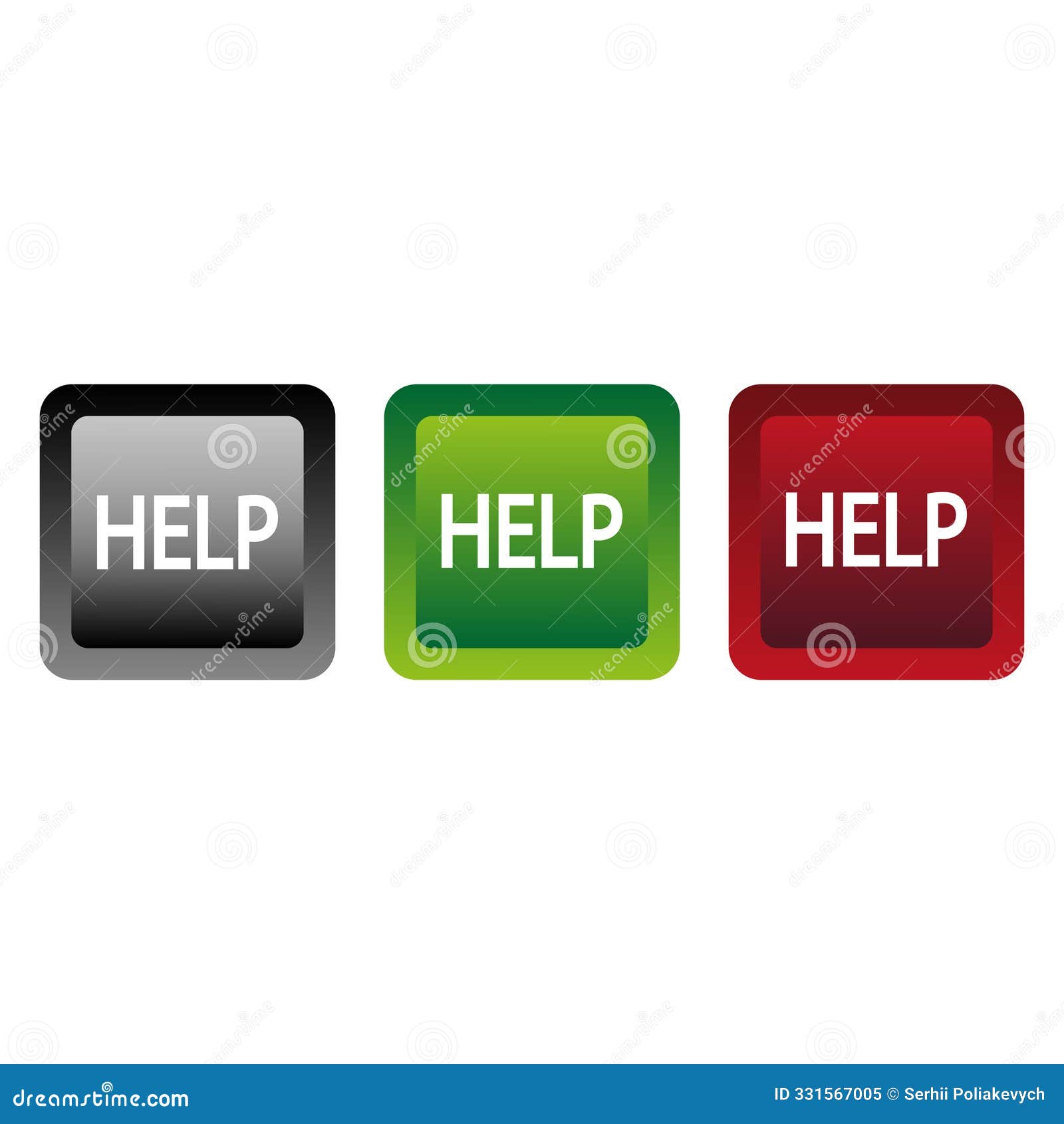 Help Button Icons. Three Color Variations. Simple Text Focus. Vector ...